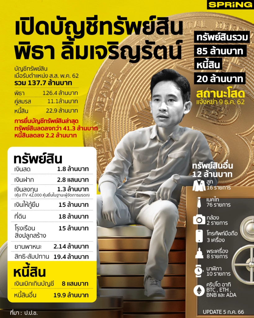 เปิดบัญชีทรัพย์สิน "พิธา" รวย 85 ล้าน แจ้งถือหุ้นไอทีวีฐานะผู้จัดการมรดก